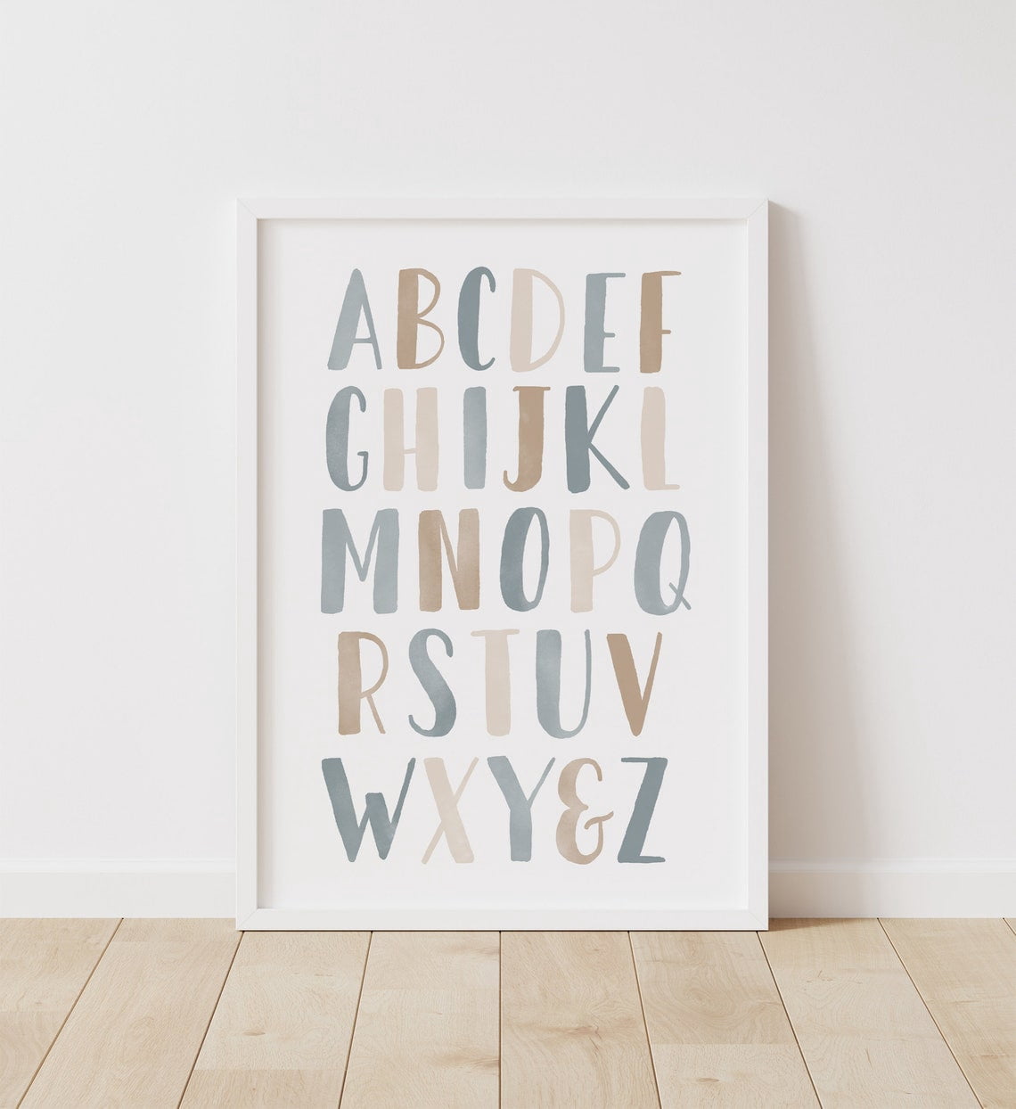 Neutral Alphabet Blue Poster Educational Wall Art Nursery Decor Boys ...