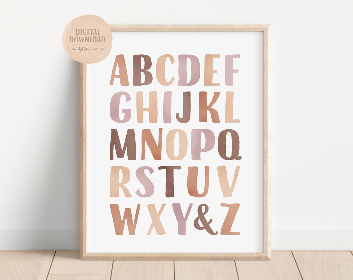 Neutral Alphabet Poster, Beige Watercolour Alphabet, Abc Print, Nursery ...