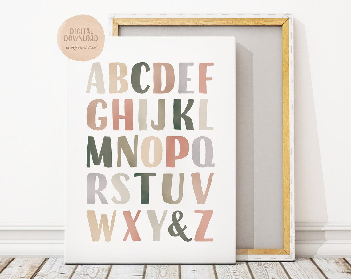 Neutral Alphabet Poster, Watercolour Alphabet, Abc Print, Nursery ...