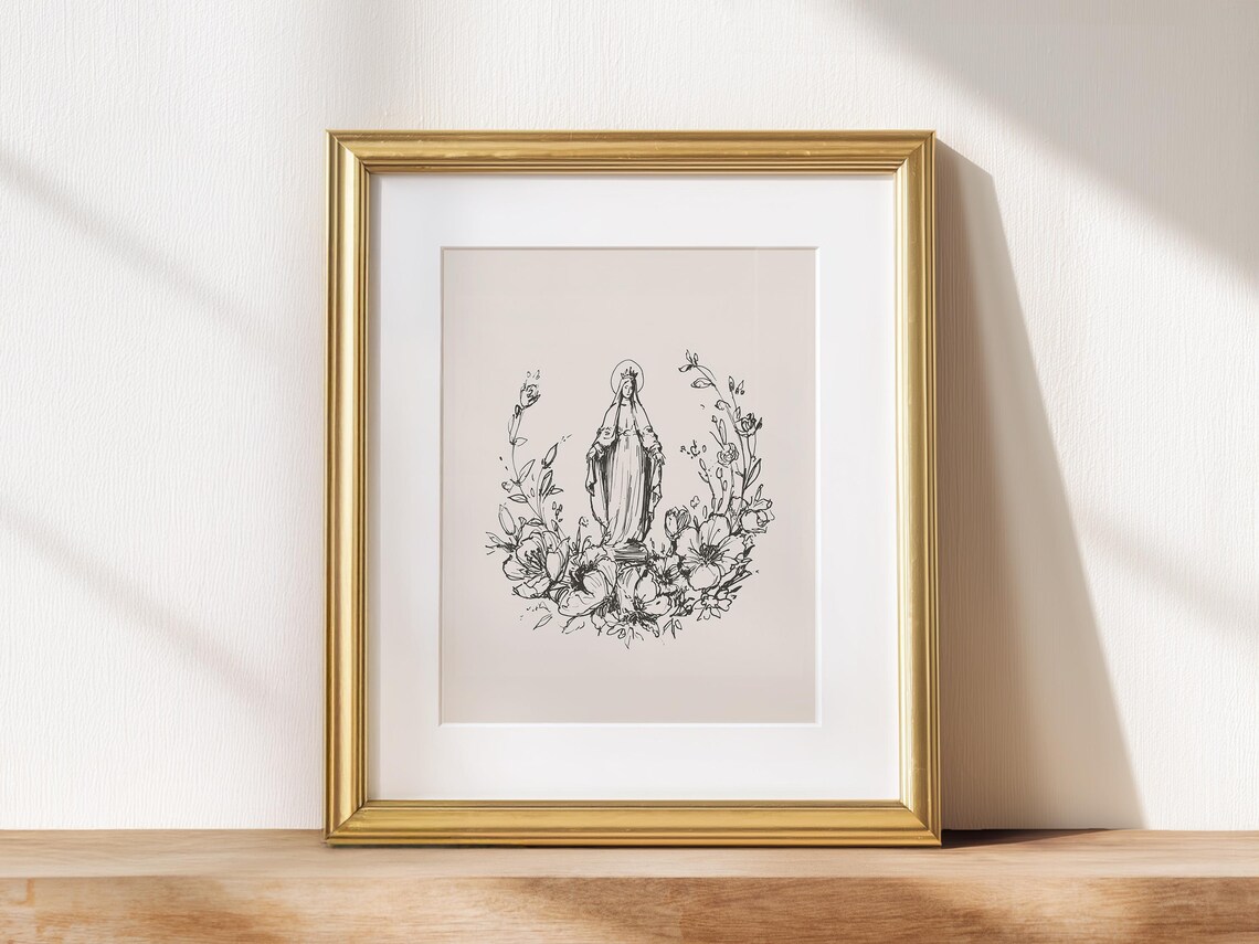 Neutral Artful Virgin Mary Sketch Blessed Mother Art Artful Hand ...