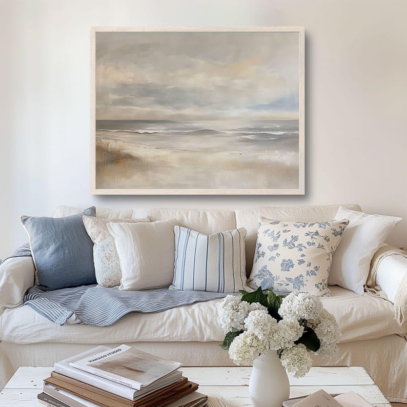 Neutral Beach Print, Boho Beach Wall Art, Vintage Coastal Landscape ...