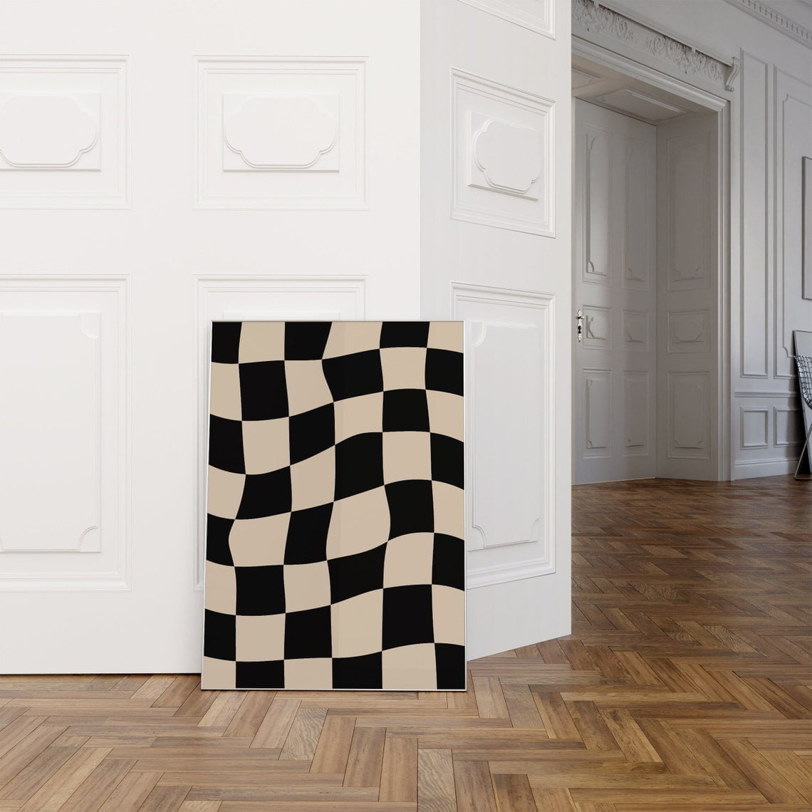 Neutral Beige Checkered Print / Checkerboard Wall Art, Beige And Black ...