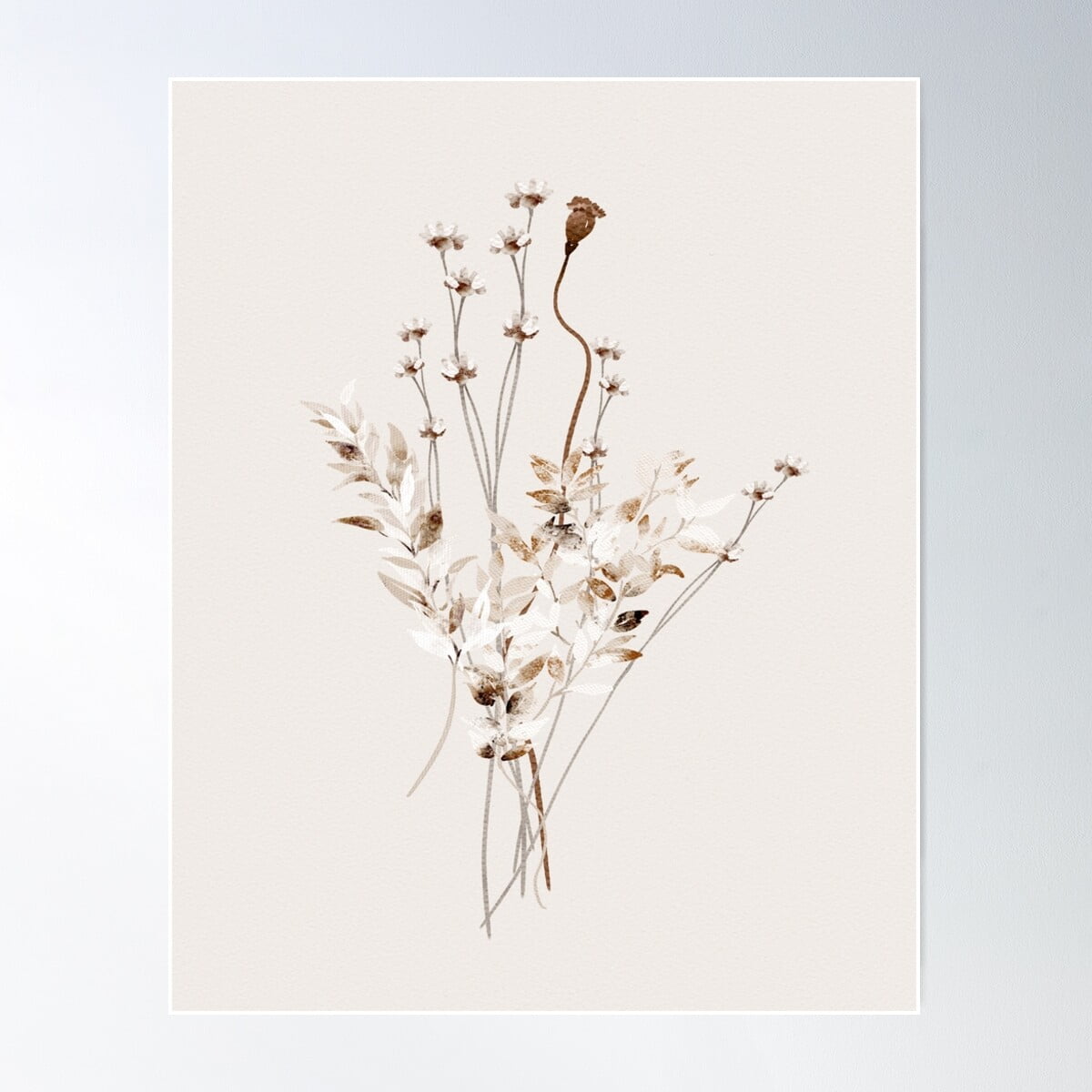 Neutral Beige Wall Art Print, Botanical Watercolor Art 2, Wildflowers ...