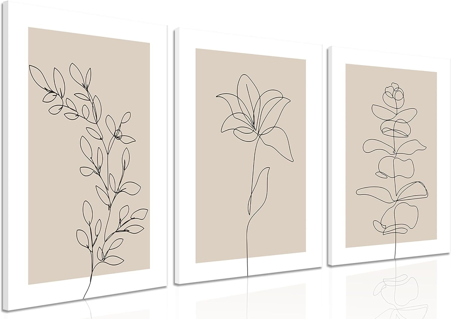 Neutral Botanical Poster Wall Art Set of 3 Flower Minimalist Abstract ...