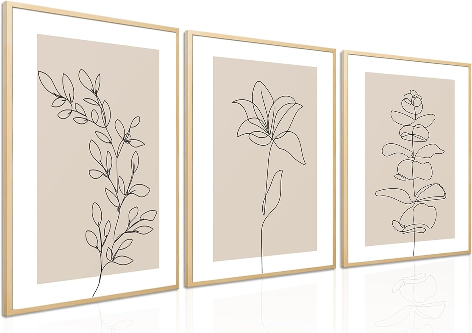 Neutral Botanical Poster Wall Art Set of 3 Flower Minimalist Abstract ...
