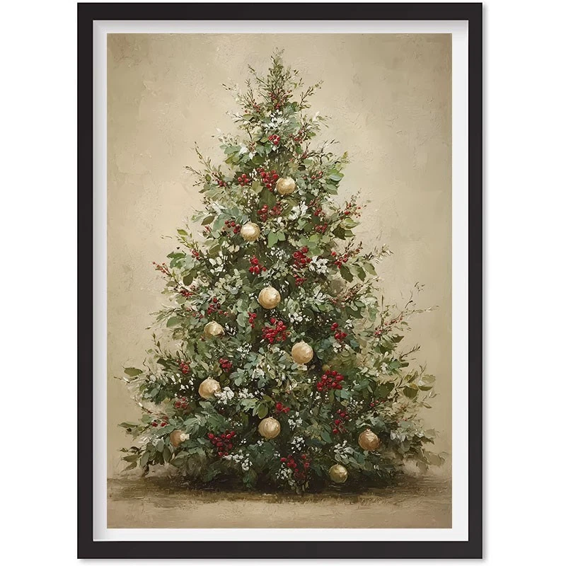 Neutral Christmas Tree Poster Wall Art, Farmhouse Holiday Decor, Beige ...