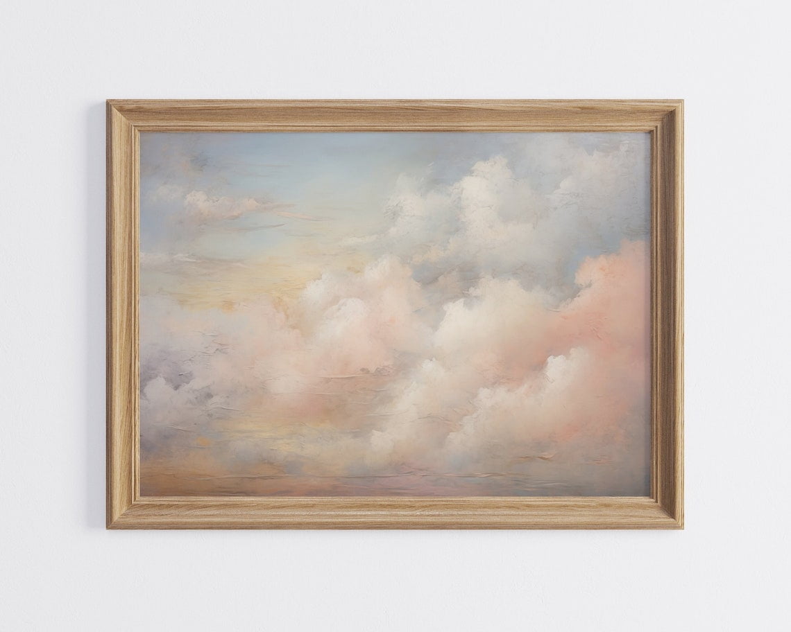 Neutral Cloud Landscape Wall Art, Blue Summer Sky, Cloudy Sky Bedroom ...