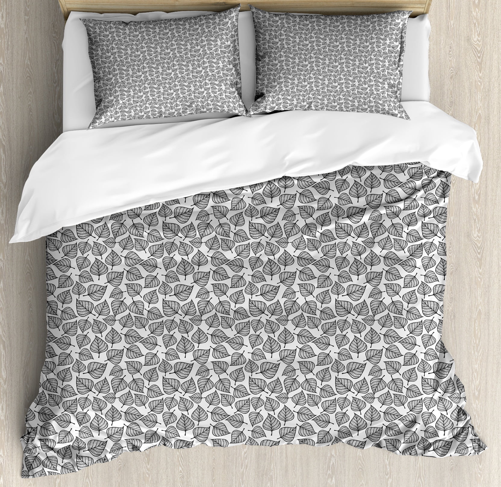 Neutral Color Duvet Cover Set, Monochrome Layout of Repeating Fall ...