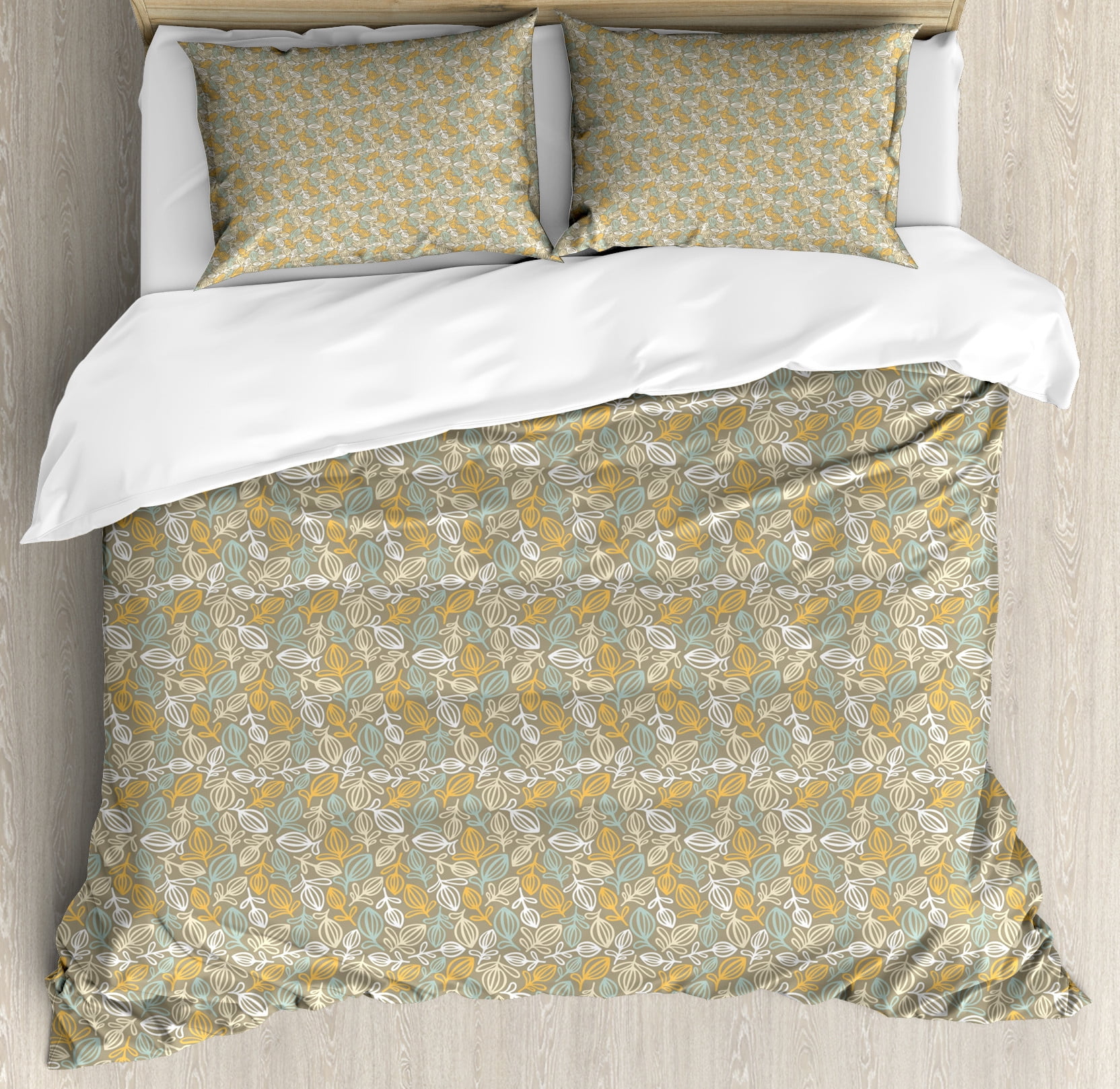 Neutral Color Duvet Cover Set, Vintage Style Blossom Leaves Pattern ...