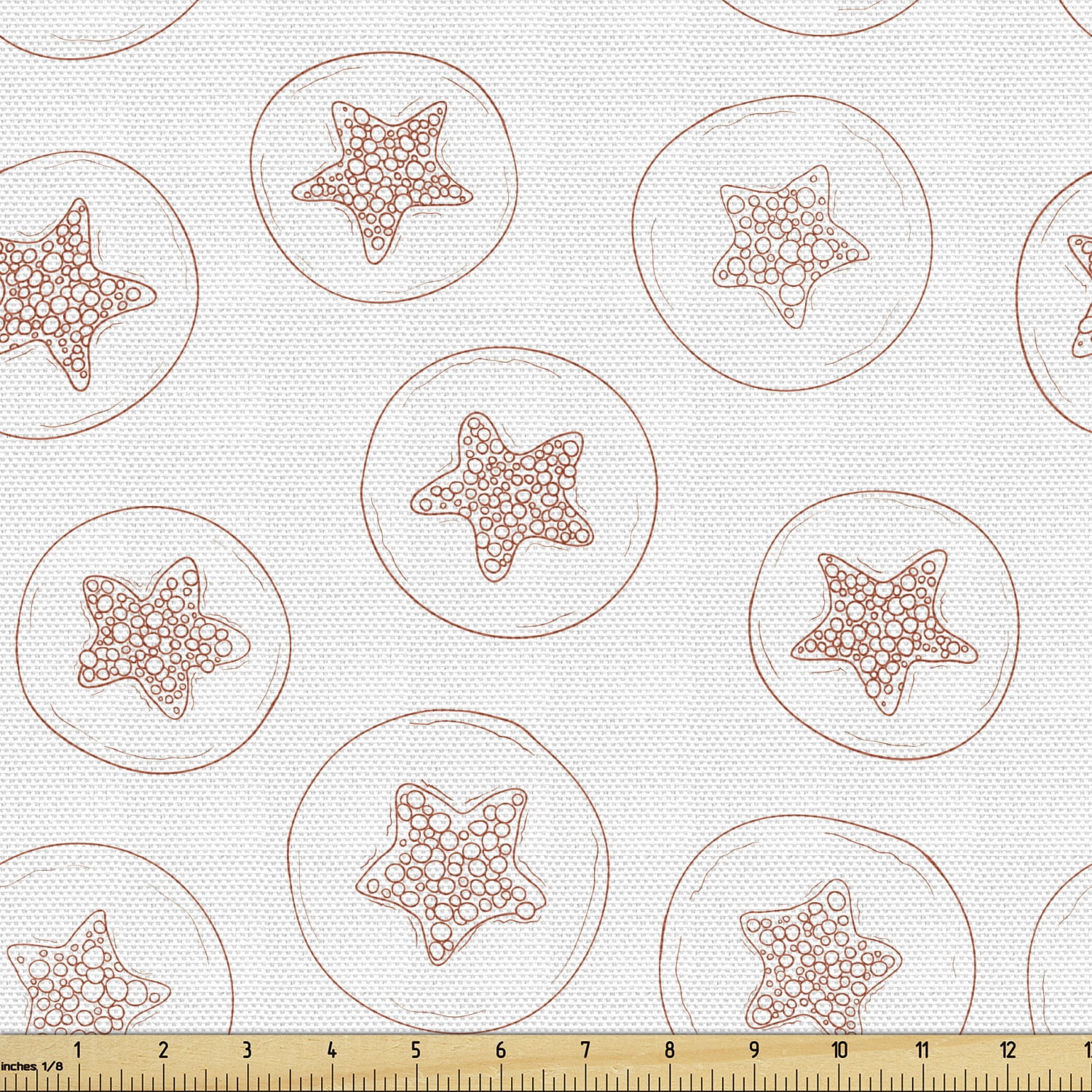 Neutral Color Fabric by the Yard, Underwater Starfish Motif in Doodle ...