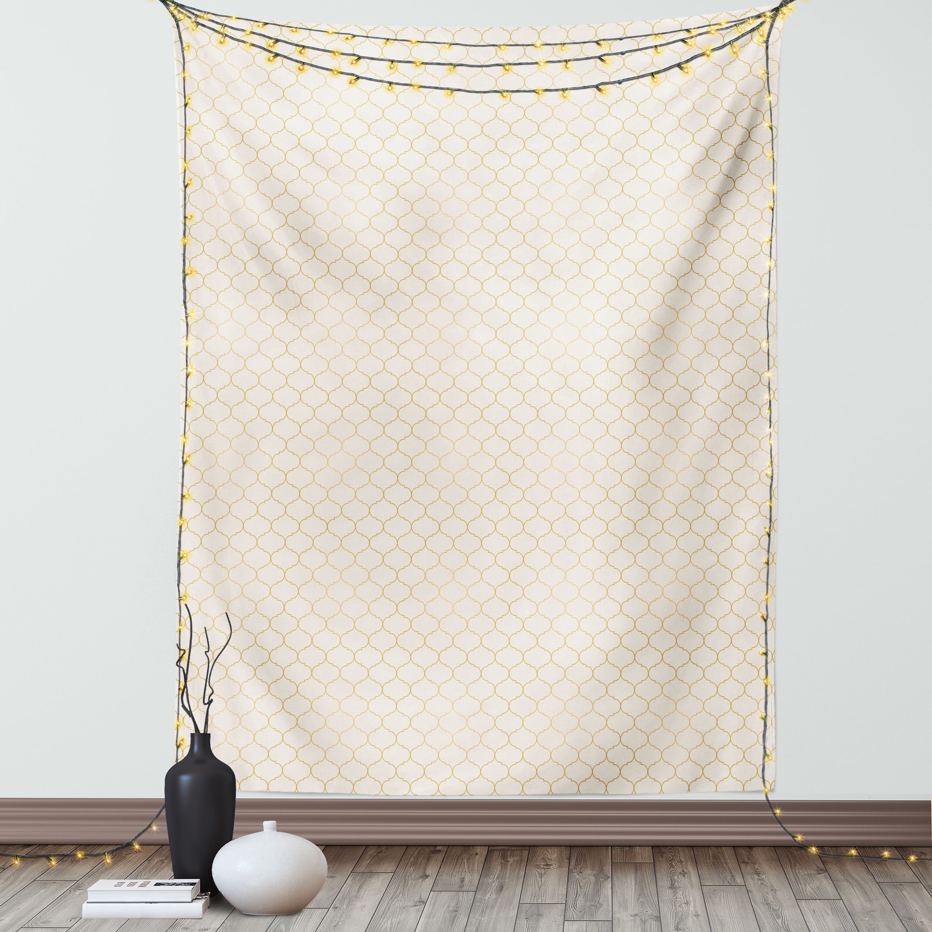 Neutral Color Tapestry, Moroccan Grid Pattern Ethnic Art Eastern ...