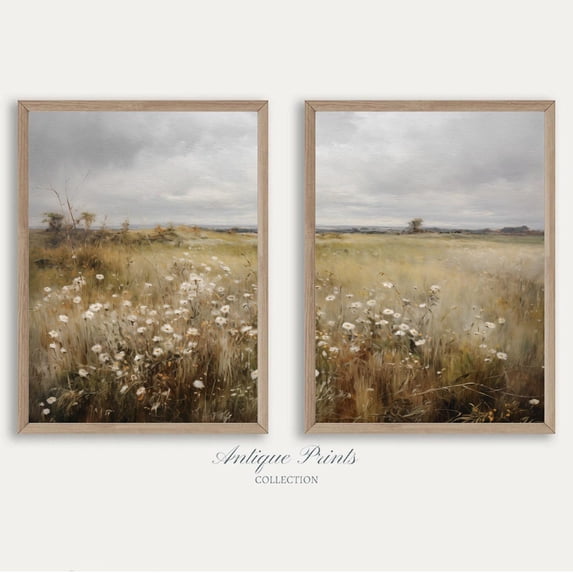Neutral Country Wildflower Field Vintage Rustic Farmhouse Wall Art Home ...