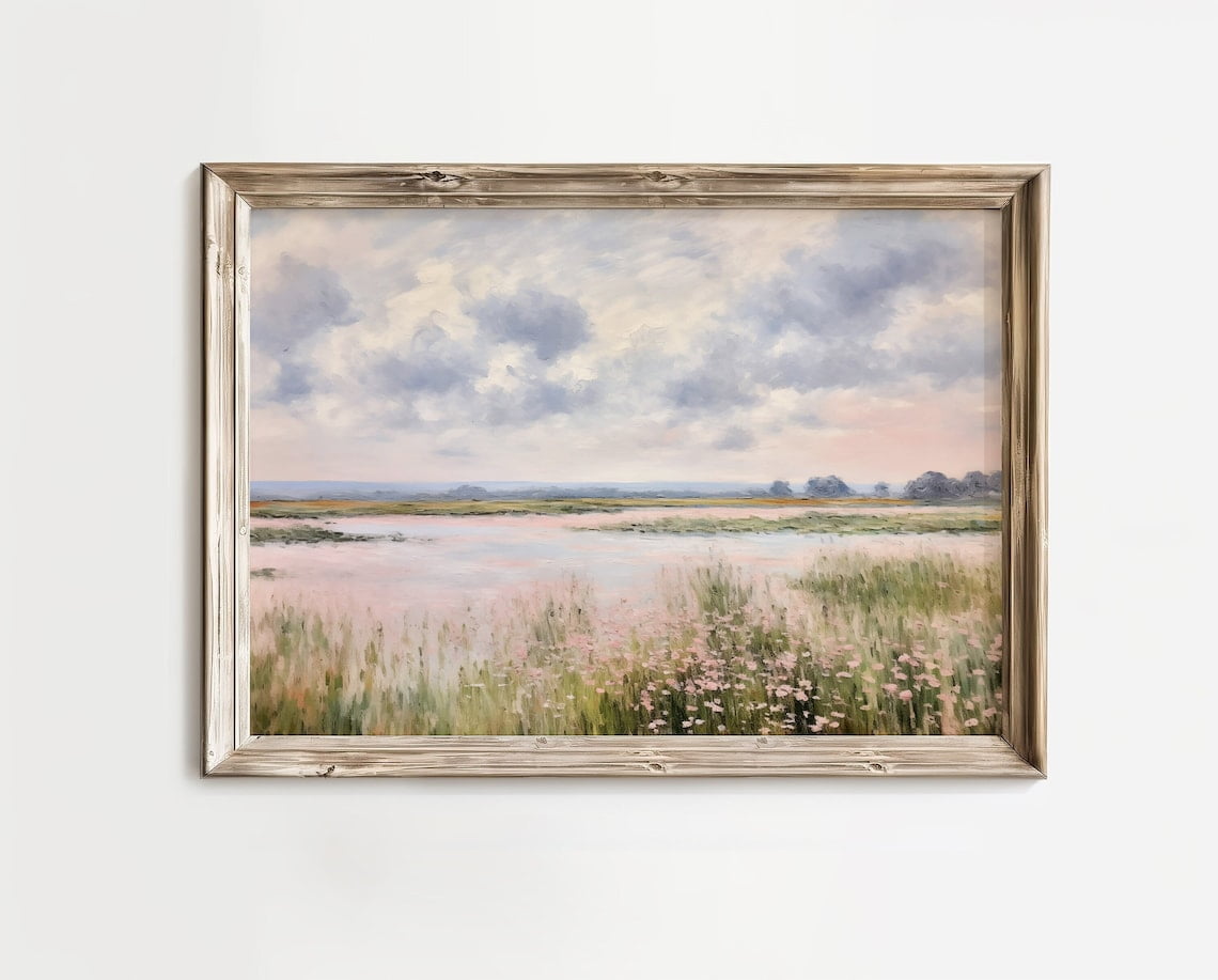 Neutral Countryside Marsh, Spring Landscape Wall Art, Summer Farm ...