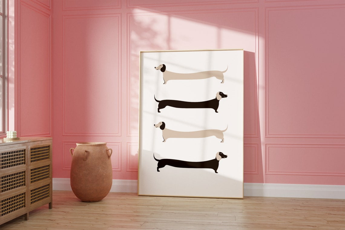 Neutral Dachshund Print, Kids Room Poster, Preppy Art, Dachshund, Dog ...