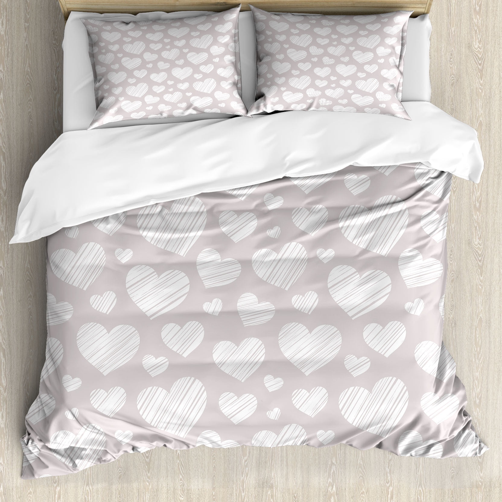 Neutral Duvet Cover Set, Valentines Day Theme Hand Drawn Hearts ...
