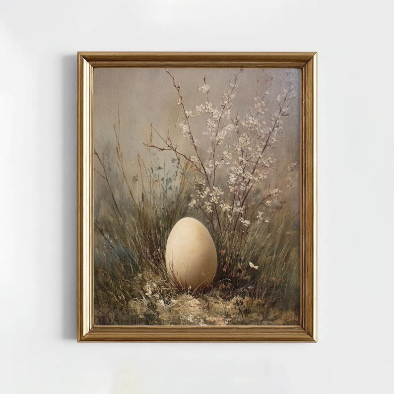 Neutral Easter Egg Wild Grass Minimalist Rustic Spring Wall Art Poster ...