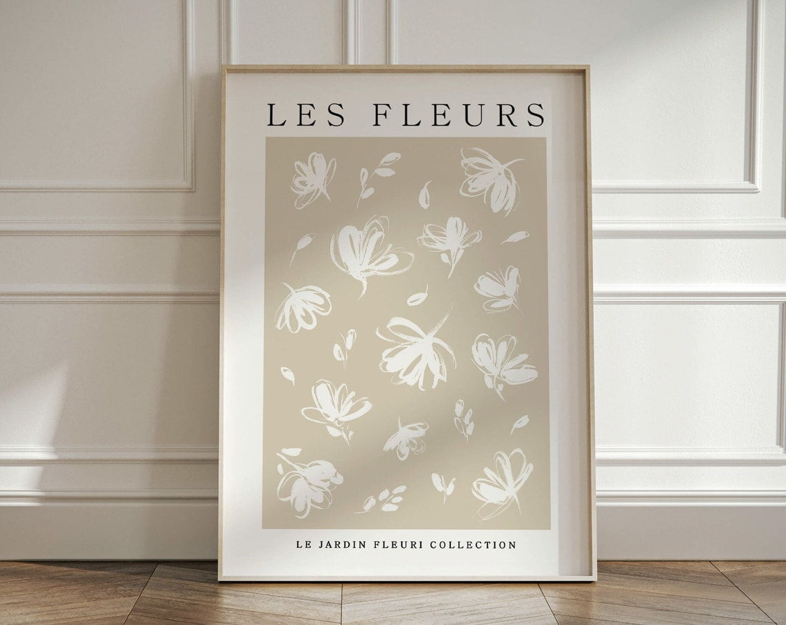 Neutral Floral Art Print - French Bohemian Aesthetic Poster - Beige And ...