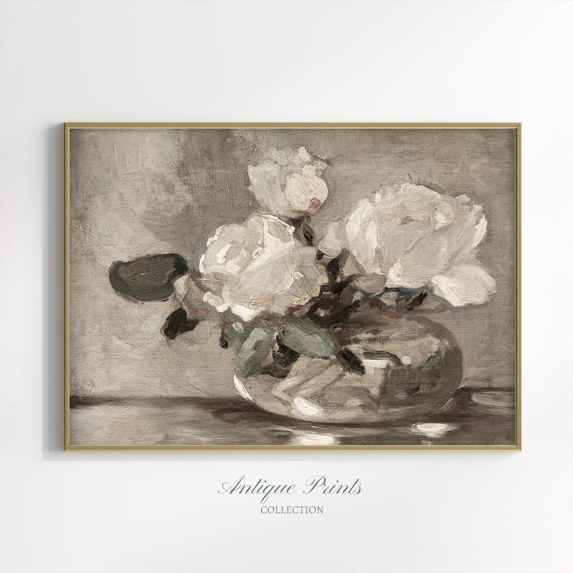 Neutral Flowers Vase Vintage Wall Art, Still Life, Antique Flowers ...