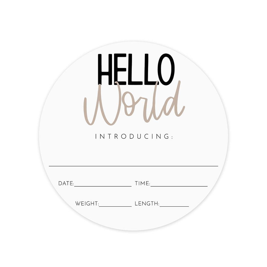 Neutral Hello World Newborn Announcement Sign / 10" Round Dry Erase ...