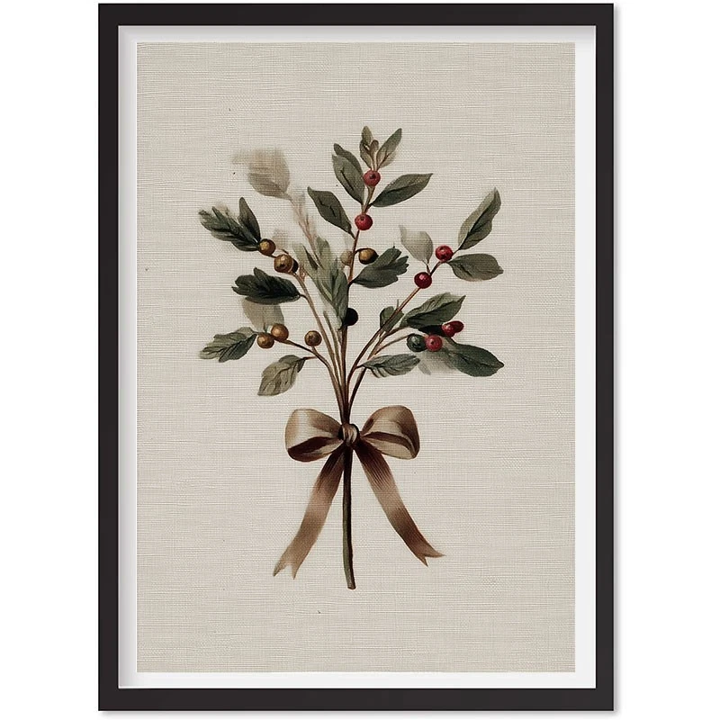 Neutral Holly Berry Holiday Wall Art - Vintage French Country Christmas ...