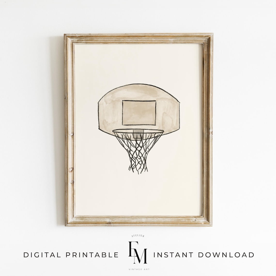 Neutral Hoop Basketball Print Vintage Basketball Print Beige Boys Room ...