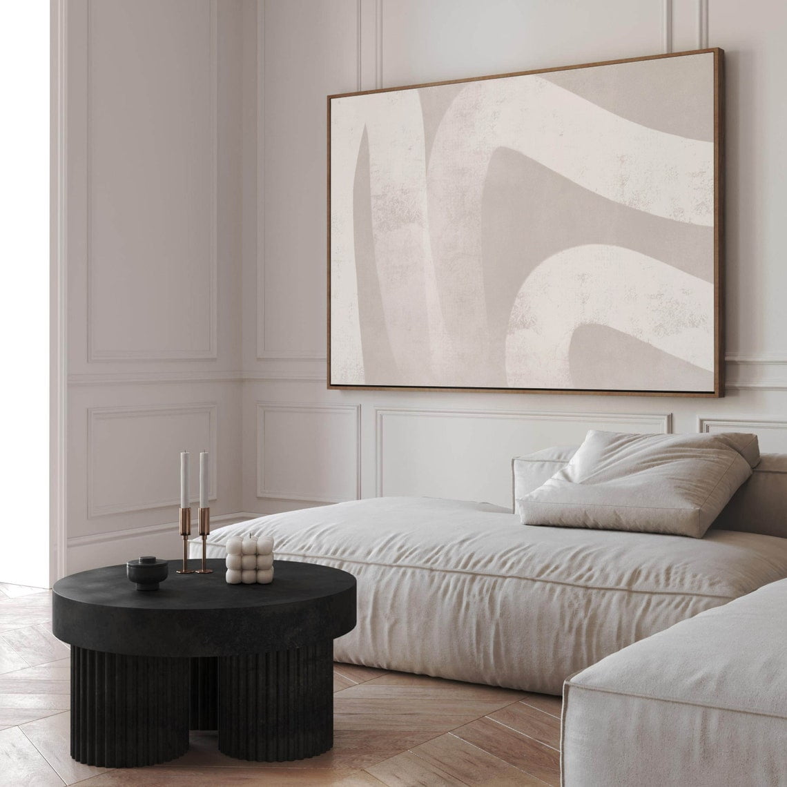 Neutral Horizontal Wall Art, Abstract Art, Bedroom, Floating Framed ...