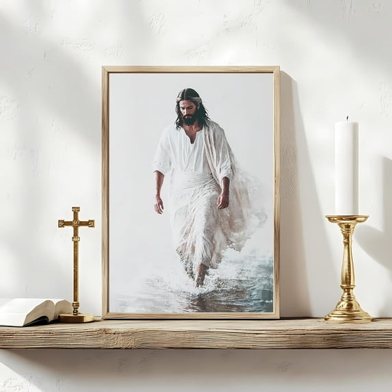 Neutral Jesus Modern Christian Walking on Water Faith Minimalist Art ...