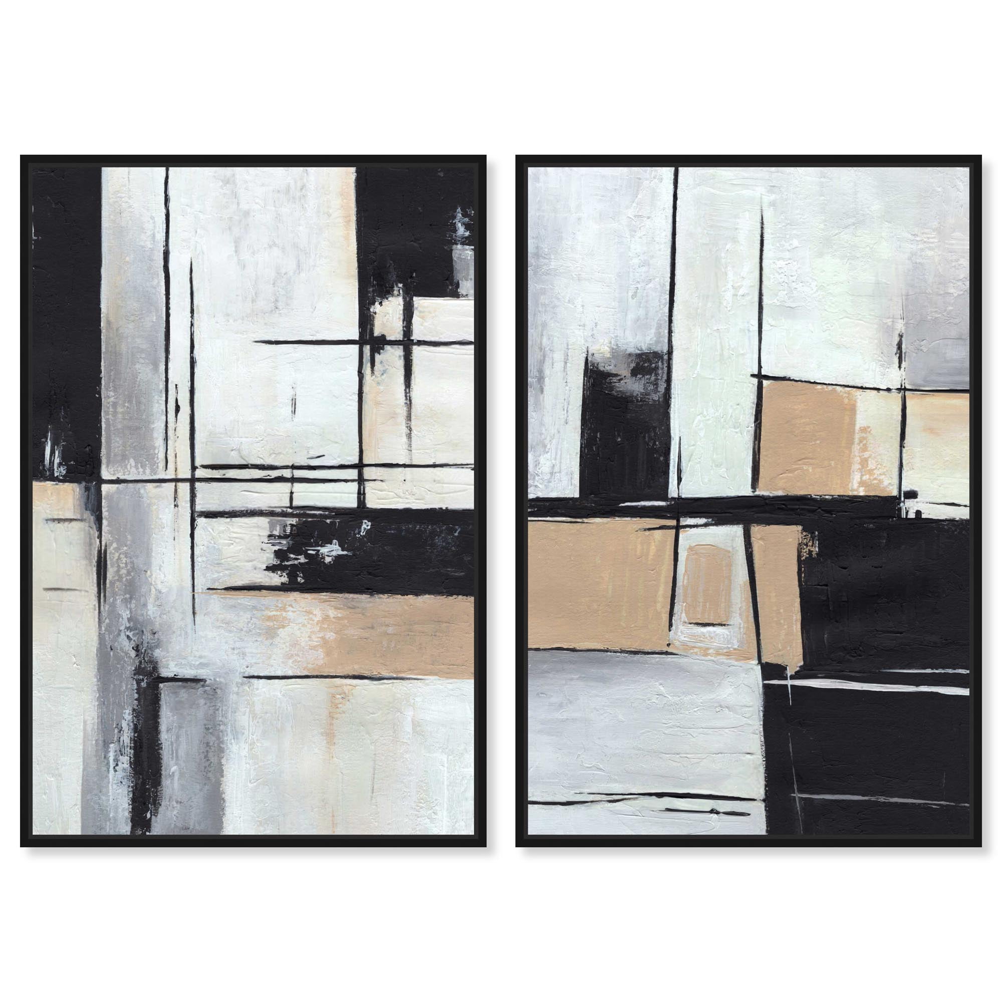 Neutral Luxe Geometry 2 Panel Set Canvas Print Wall Art by Art Remedy ...