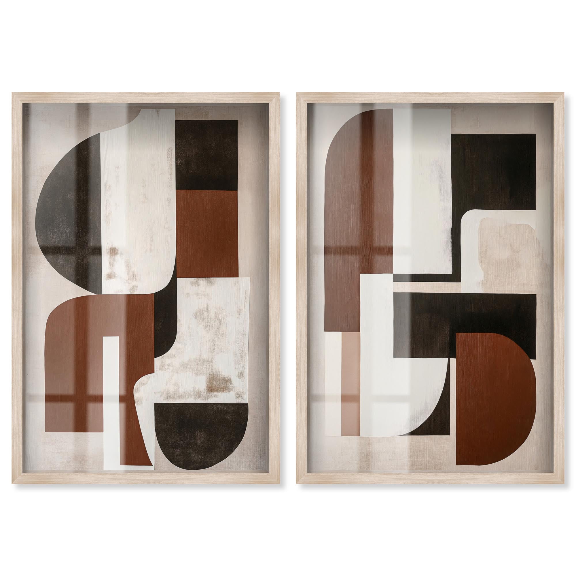 Neutral Luxe Geometry 2 Panel Set Shadowbox Print Boho Wall Art by Art ...