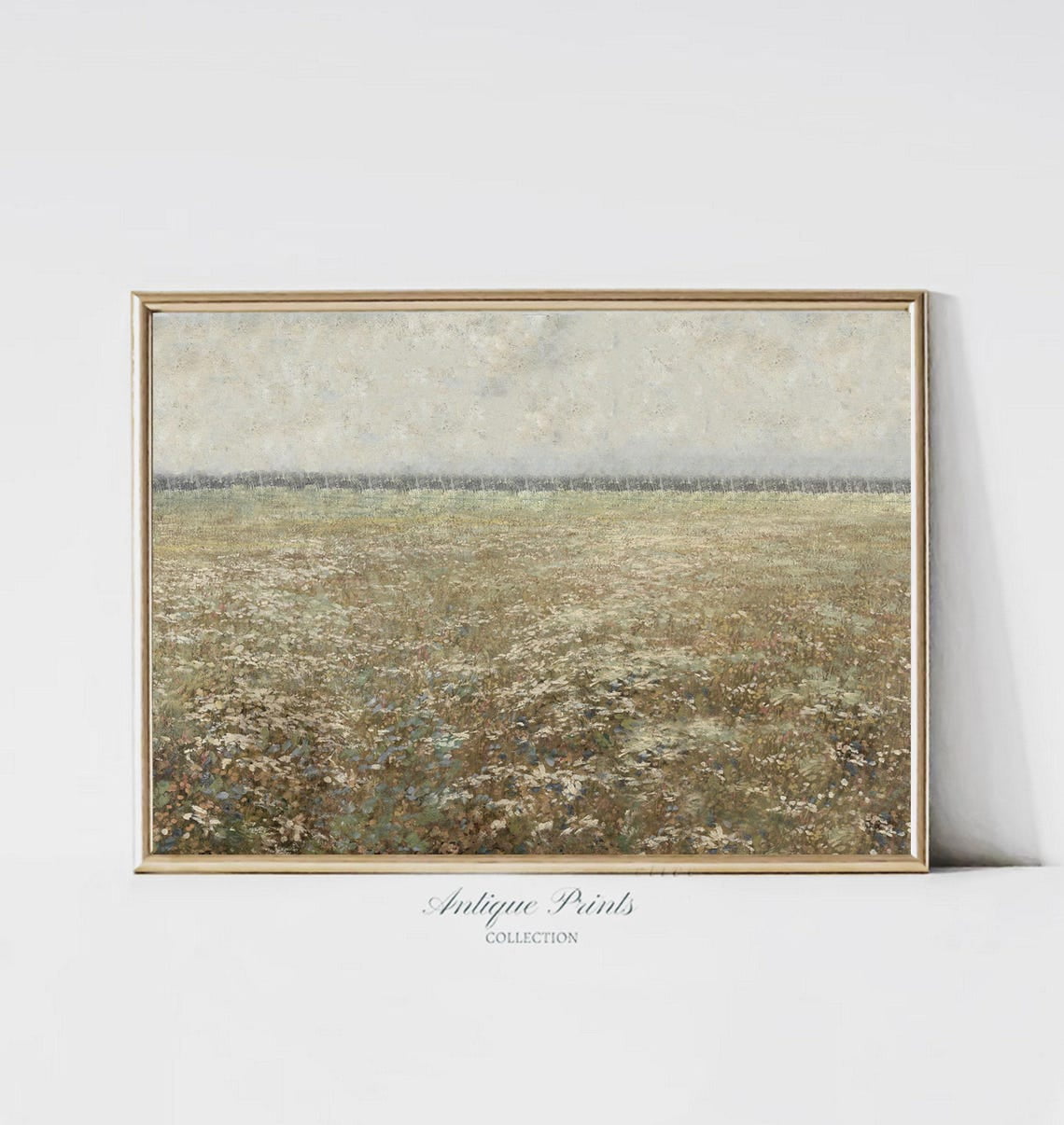 Neutral Meadow Vintage, Antique Country Print, Wildflower Landscape ...