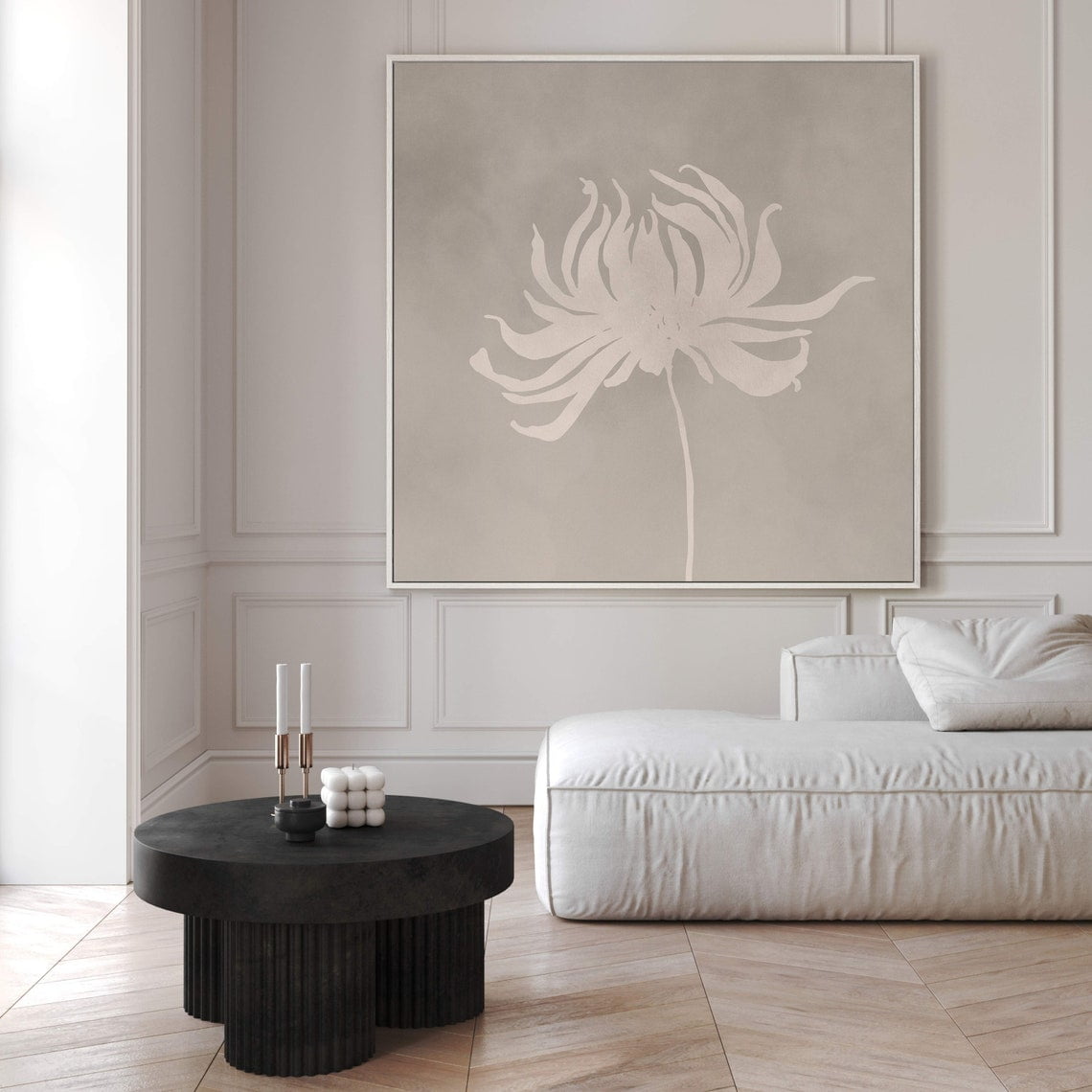 Neutral Minimalist Flower Wall Art, Square Floating Frame Wall Art ...