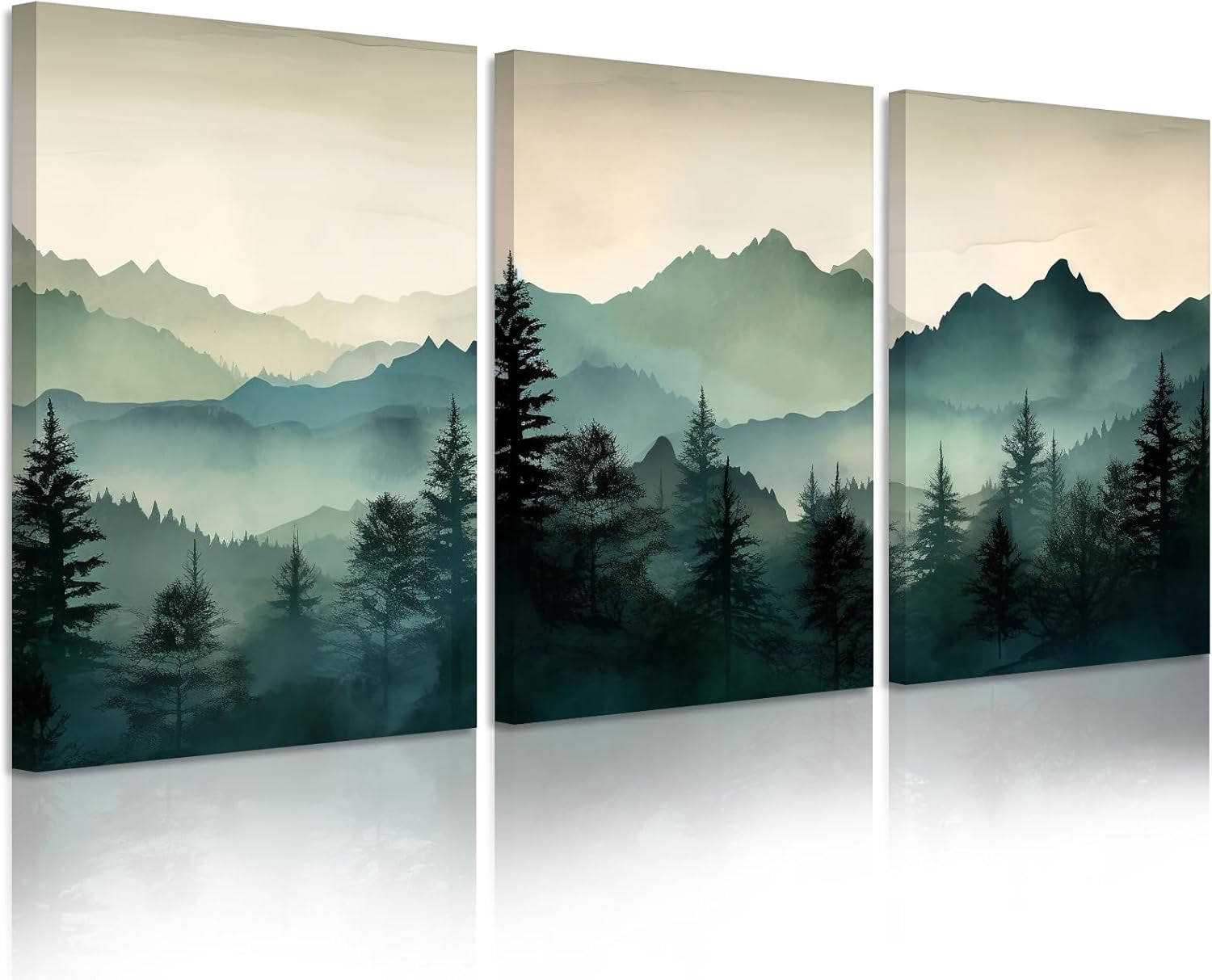 Neutral Mountain Wall Art Decor Set of 3 Forest Canvas Wall Art Poster ...