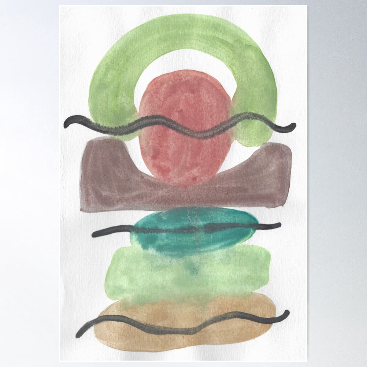 Neutral Nature Shape Stack - Minimalist Abstract Watercolor Painting ...