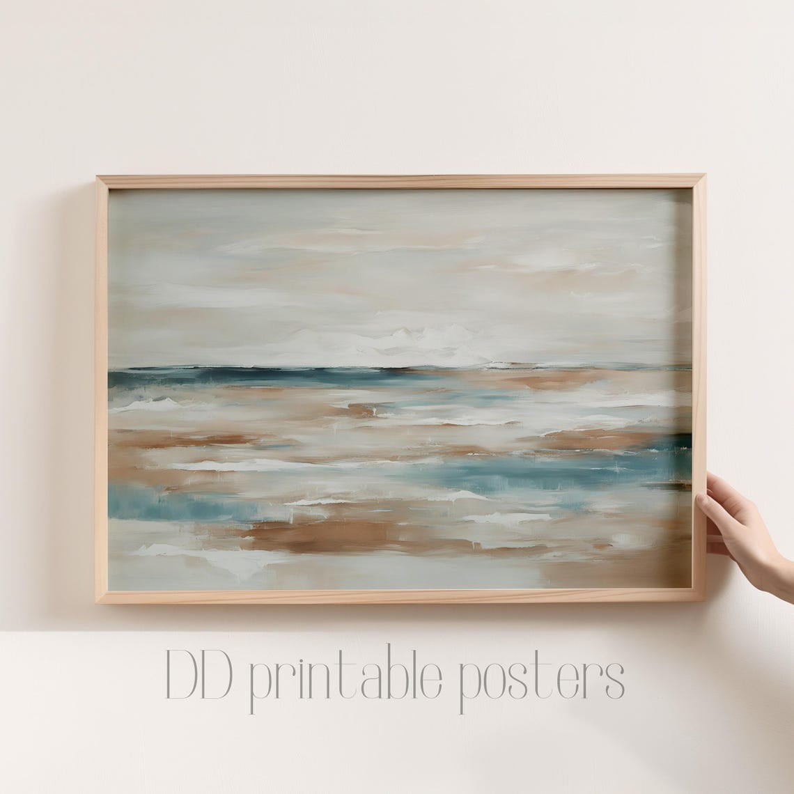 Neutral Ocean Abstract Print, Beige And Blue Minimalist Landscape Able ...