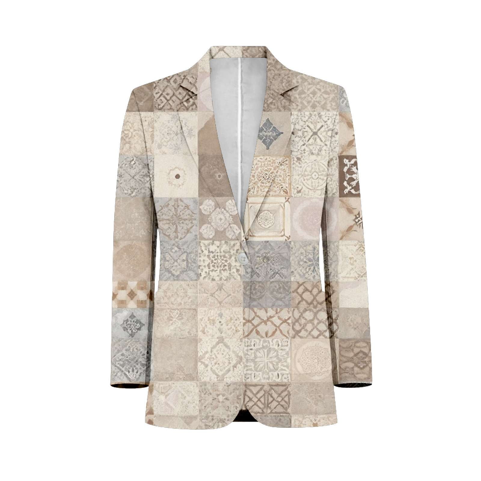 Neutral Patchwork Tile Design Mens Suits Shawl Collar Slim Fit Suit ...