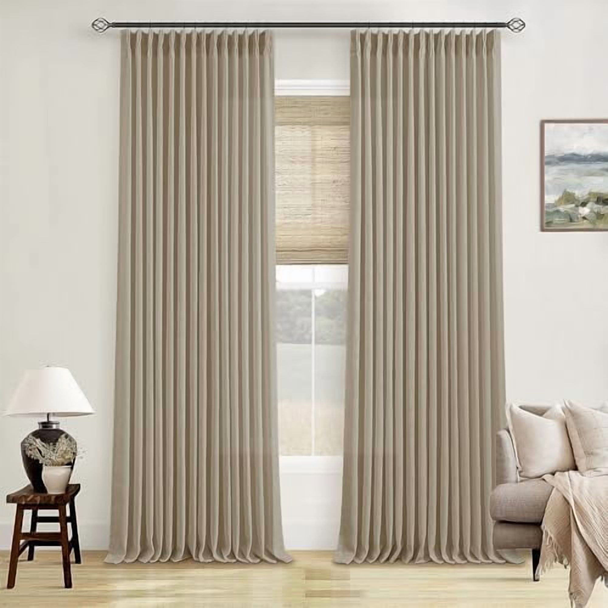 Neutral Pinch Pleated 96 Inch Curtains 2 Panels Set for Windows Flax ...