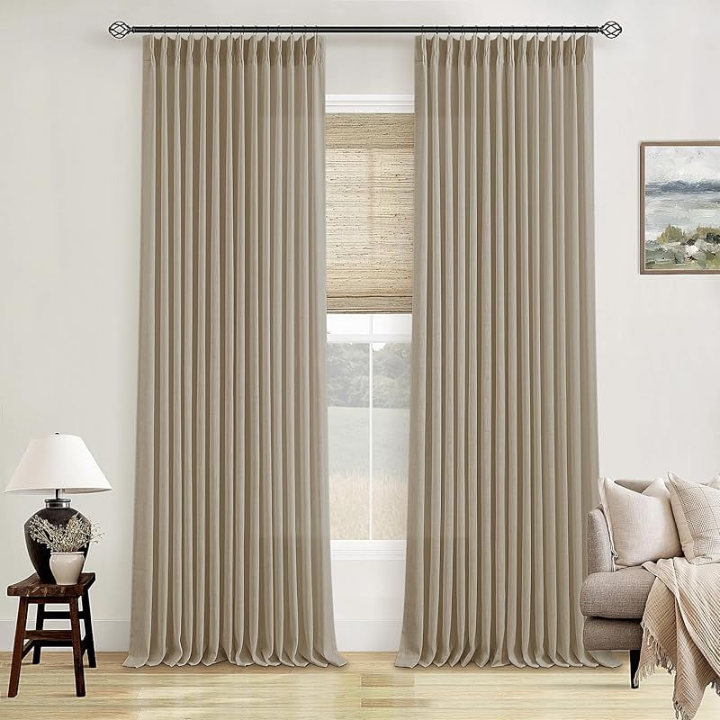 Neutral Pinch Pleated 96 Inch Curtains 2 Panels Set for Windows Flax ...