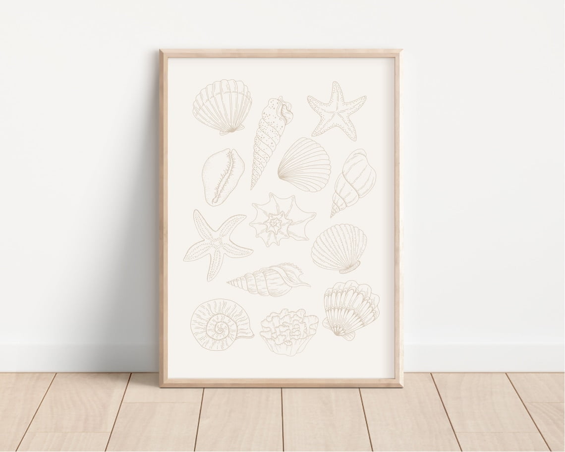 Neutral Seashells Print // Trendy Coastal Wall Art, Beach Prints ...