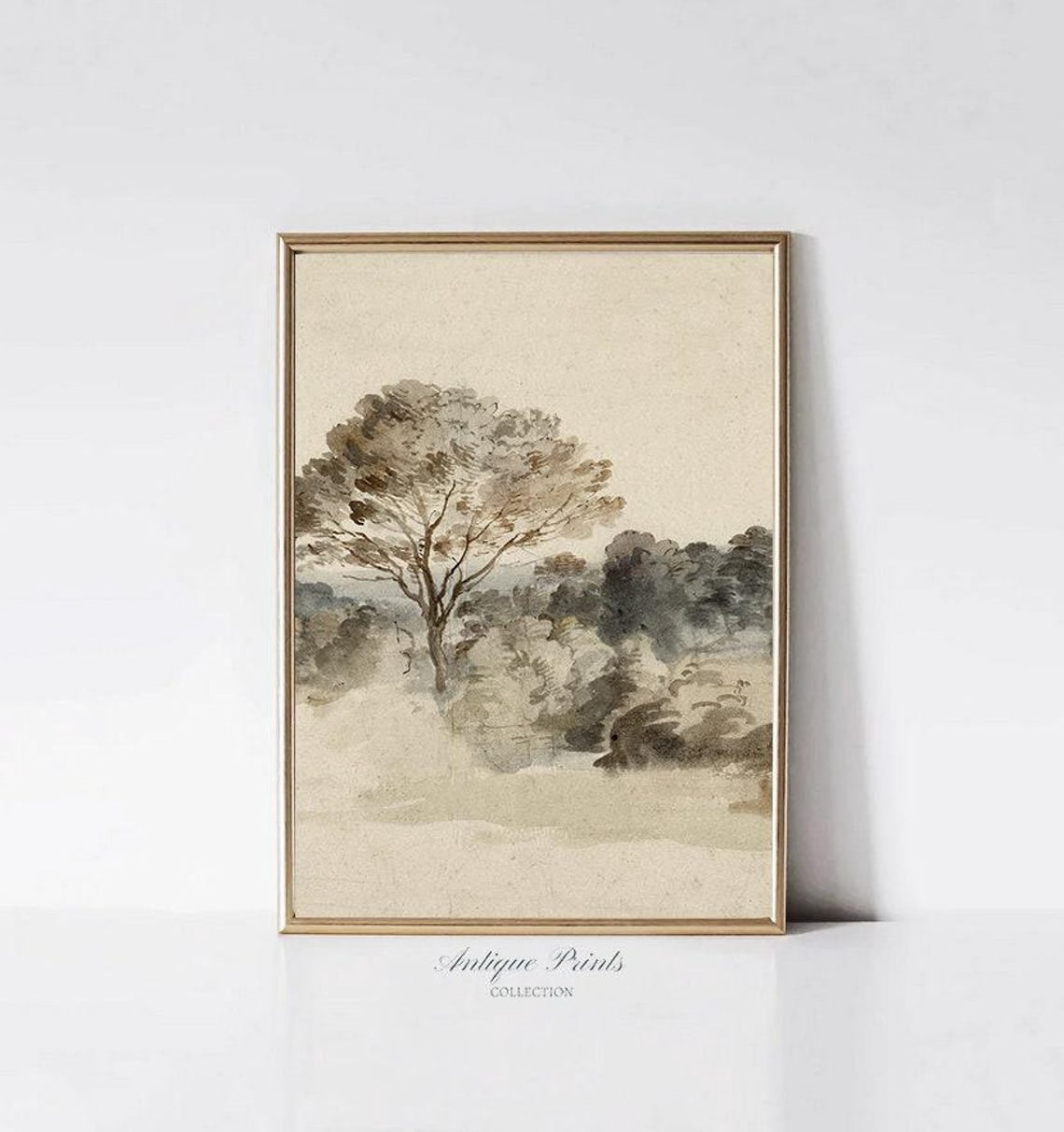 Neutral Vertical Vintage, Trees Landscape Antique Wall Art, Cottage ...