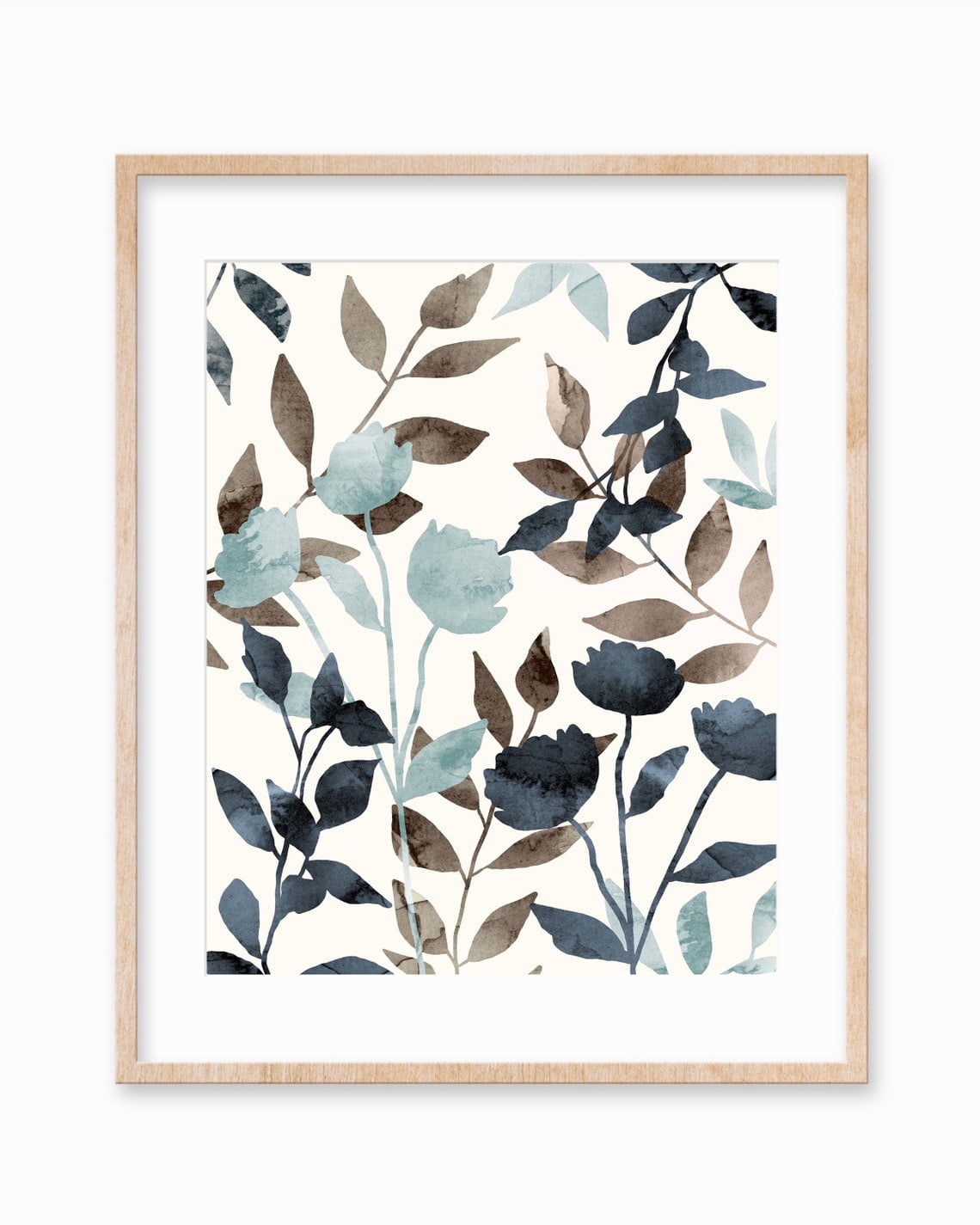 Neutral Watercolor Abstract Plant Navy Blue Floral Wall Art Instant ...