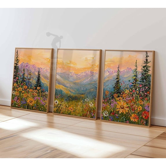 Neutral Wildflower Field Prints Daisy Field Landscape Rustic Farmhouse ...