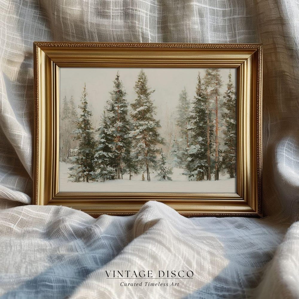 Neutral Winter Forest Landscape Print - Snowy Noel Trees, Rustic ...
