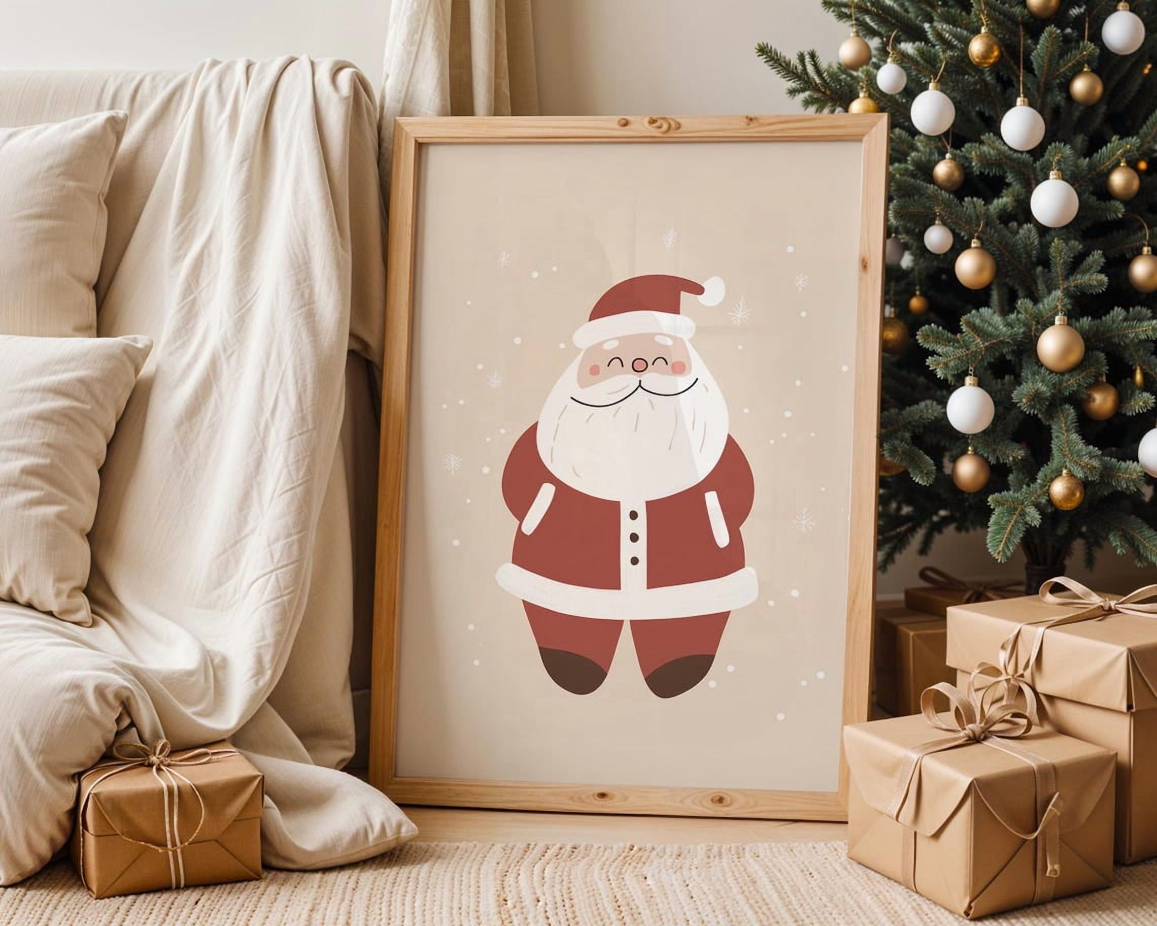 Neutral Winter Wall Art, Neutral Santa Print, Retro Santa Print, Winter ...