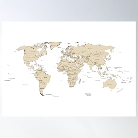 Neutral World Map Poster Wall Art, Modern Wall Decor For Living Room ...