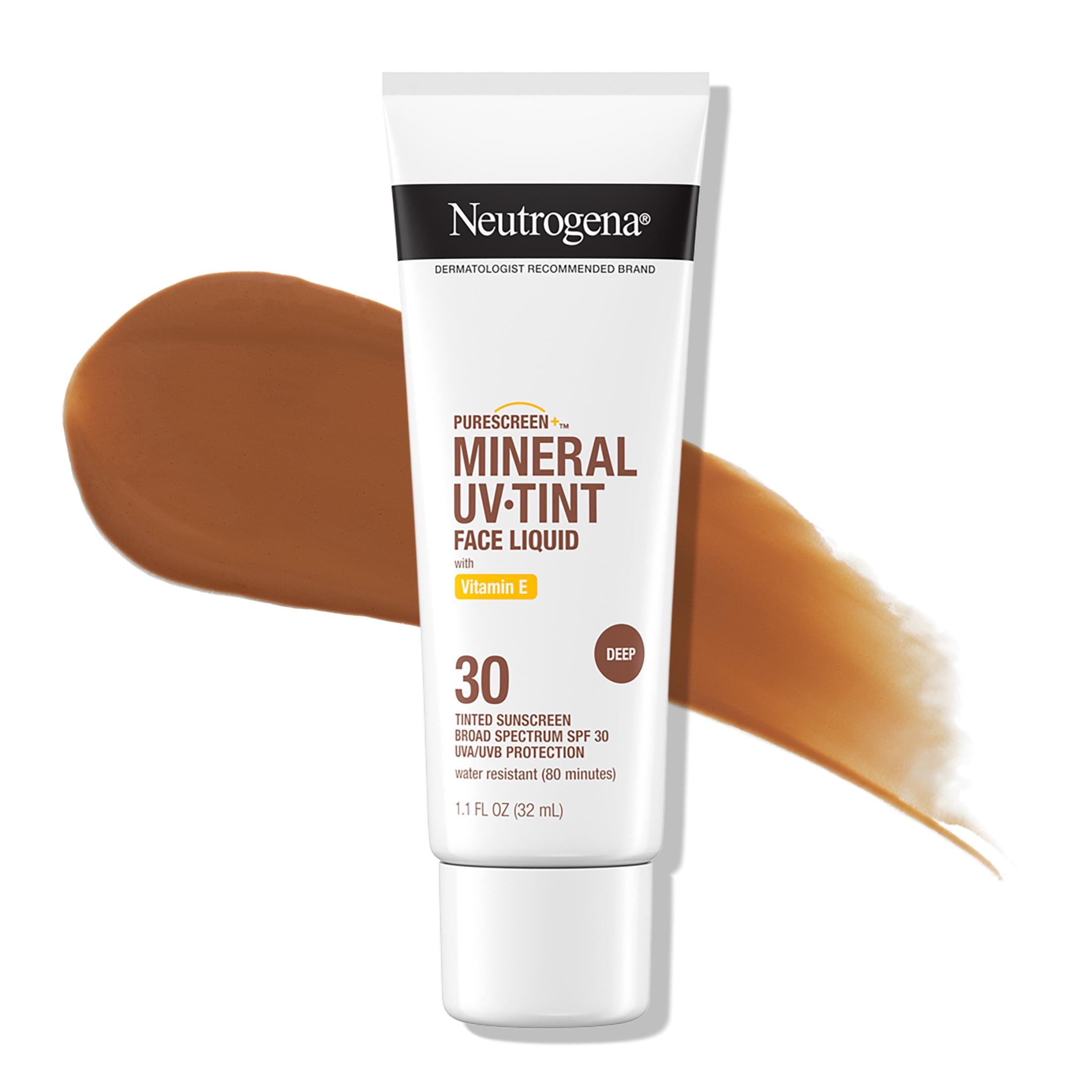 Neutrogena Purescreen+ Tinted Mineral Face Sunscreen, Deep, 1.1 fl oz ...
