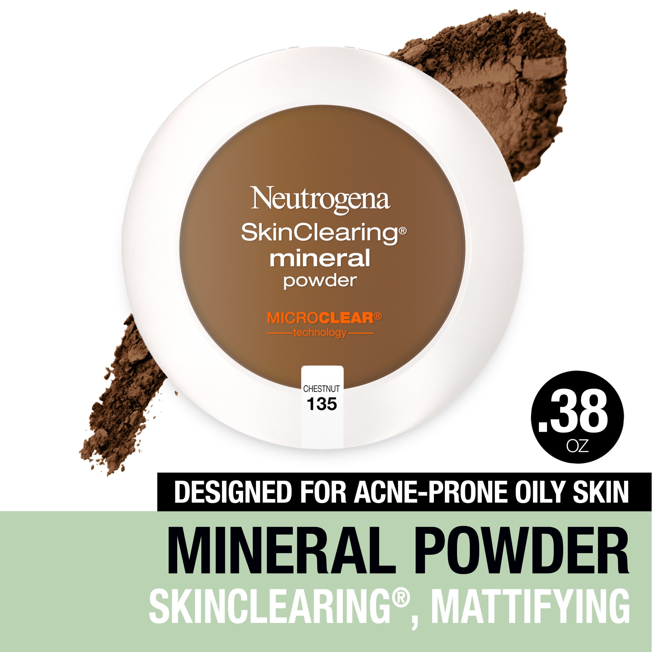 Neutrogena SkinClearing Pressed Acne Powder, Chestnut 135,. 38 oz ...