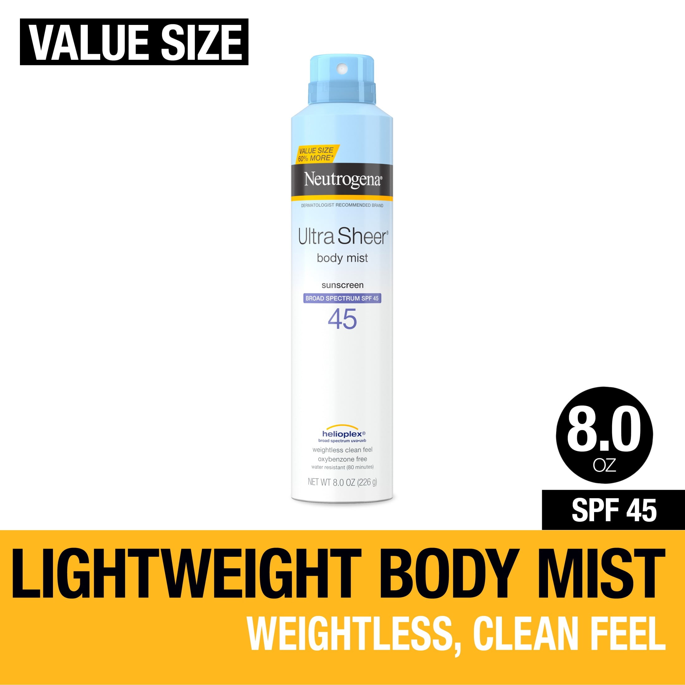 Neutrogena Ultra Sheer Sunscreen Spray SPF 45, Family Size, 8 oz ...