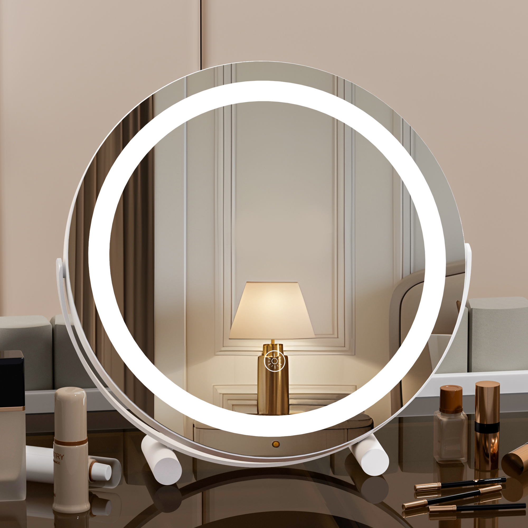 12"x12" Modern Round LED Vanity Mirror Makeup Mirror with Stand,White ...