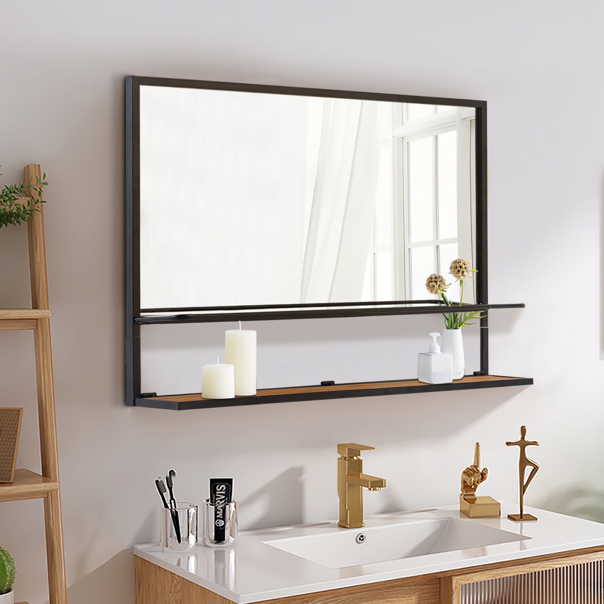 30"x22" Home Decorative Rectangle Iron Wall Mounted Mirror with Shelf ...