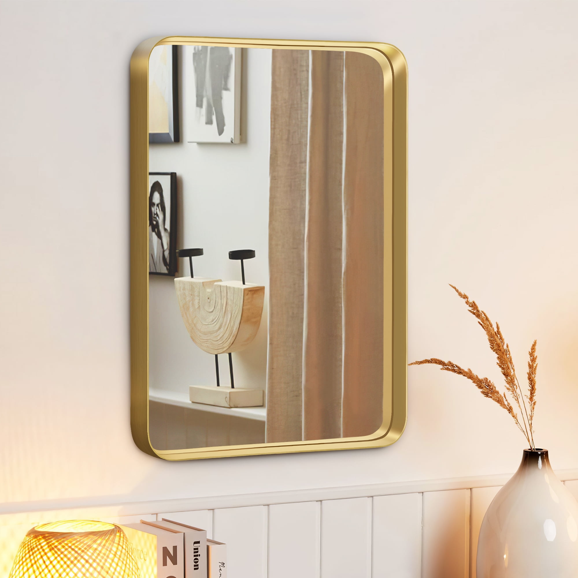 34"x26" Aluminum Alloy Wall Mount Rounded Corner Rectangular Mirror ...